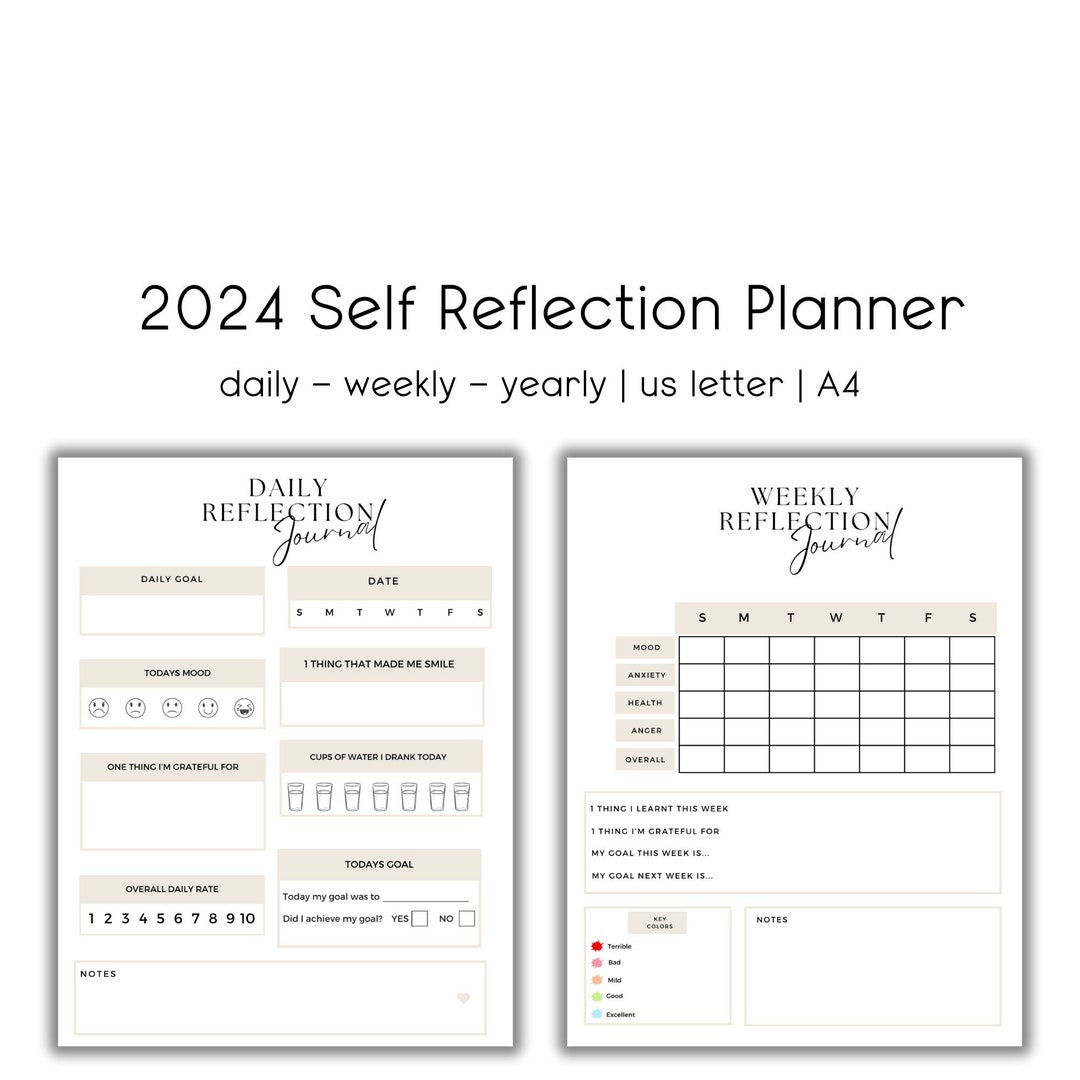 Self Reflection Journal, Daily Planner, Monthly Planner, 2024 Printable ...