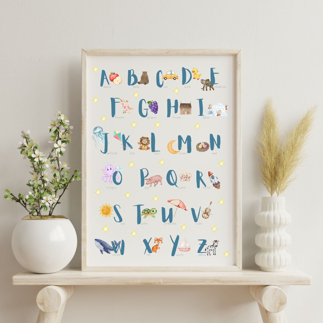 Blue A-Z Poster, Alphabet Picture Poster, ABC Poster, Educational ...