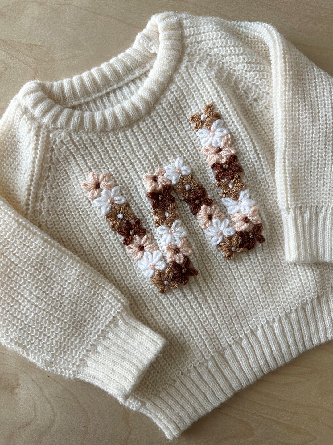 Hand Embroidered Initial Baby Sweater: Personalized Floral Letter Gift ...