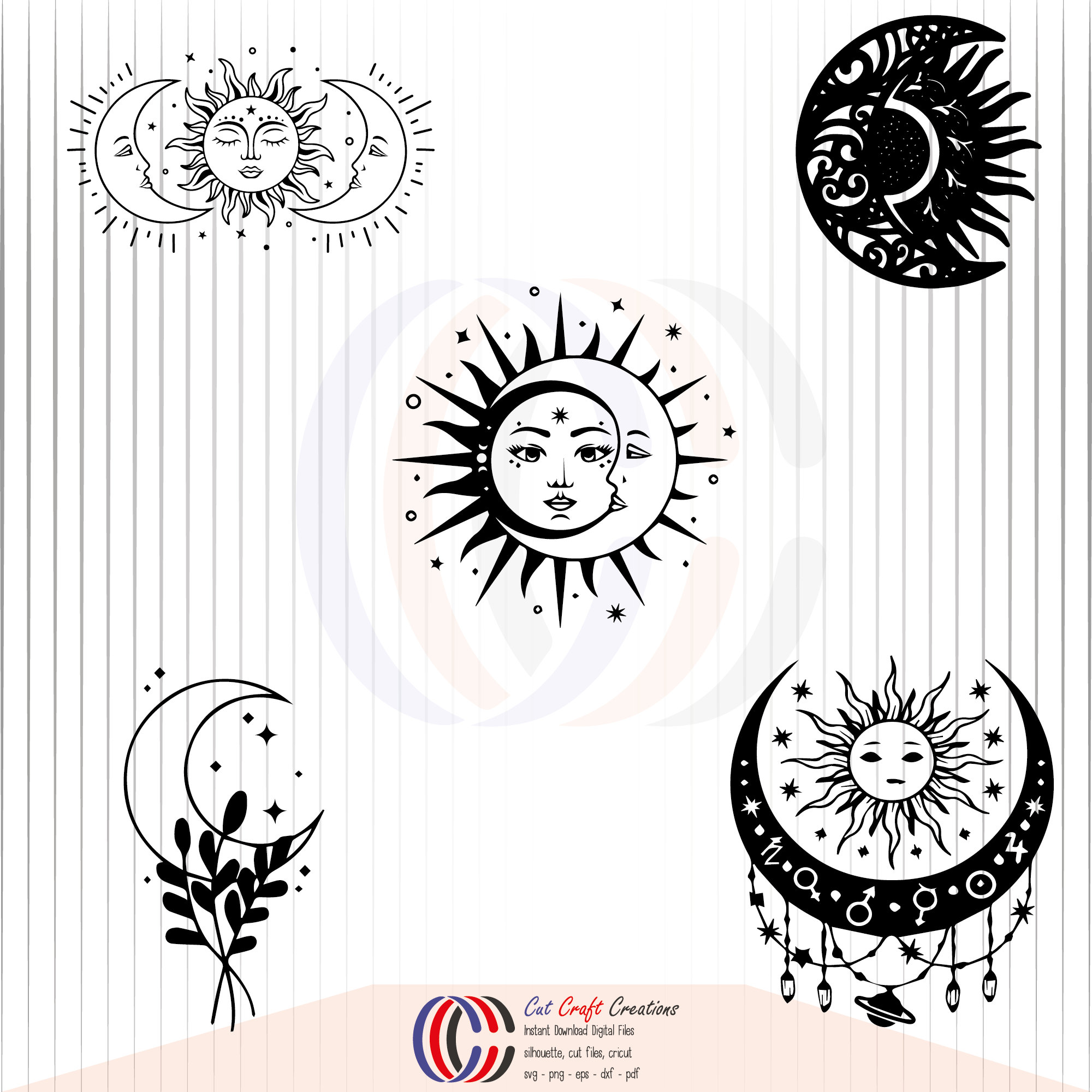 Sun and Moon Svg Files,celestial Sun and Moon Svg,bohemian Sun and Moon ...