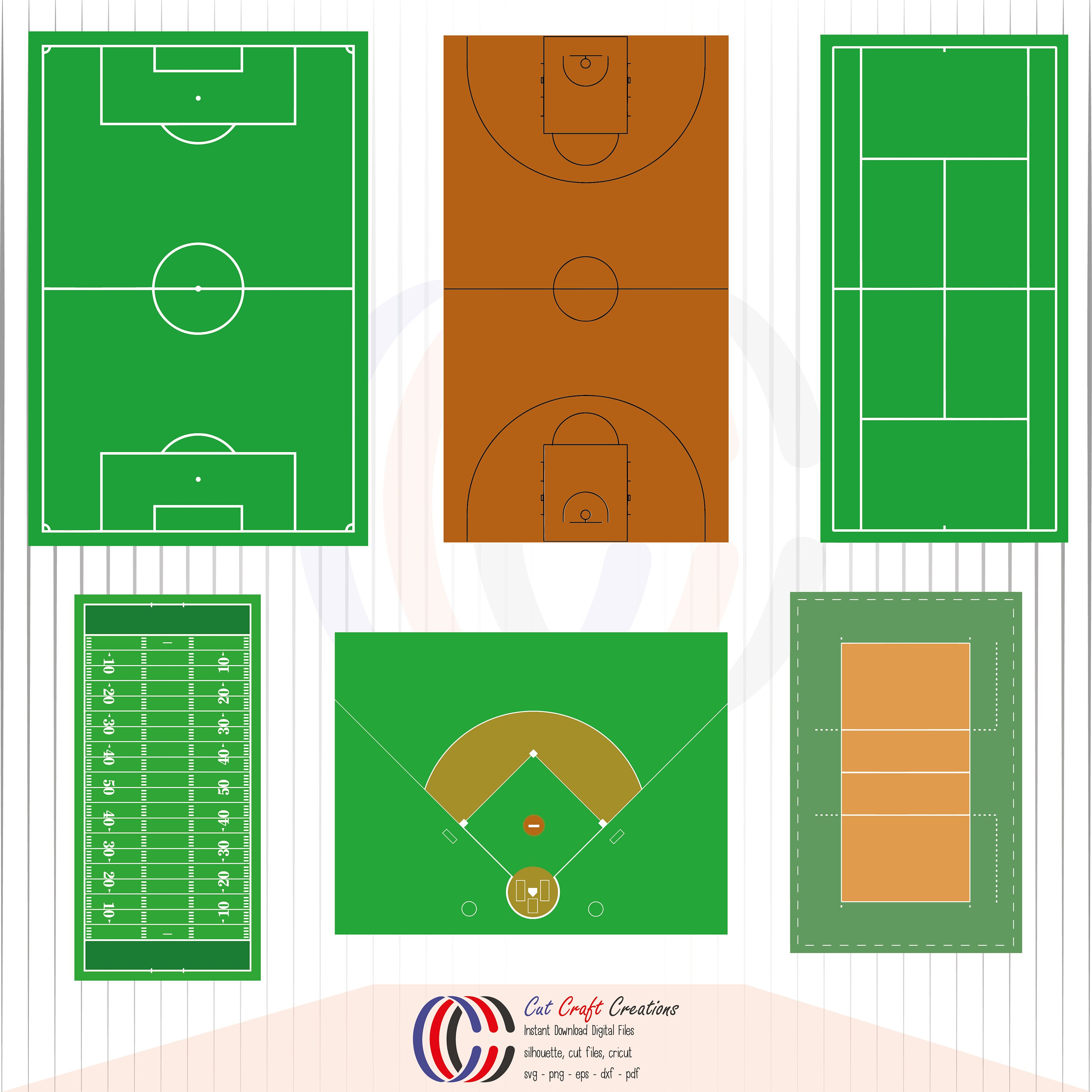 Sport Pitch Court Svg Bundle,clipart,outline,tennis Court,basketball ...