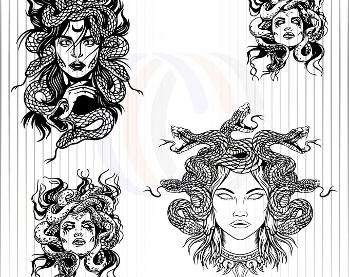 Medusa Portrait Print Vintage Gorgon Greek Mythology Gothic Decor ...
