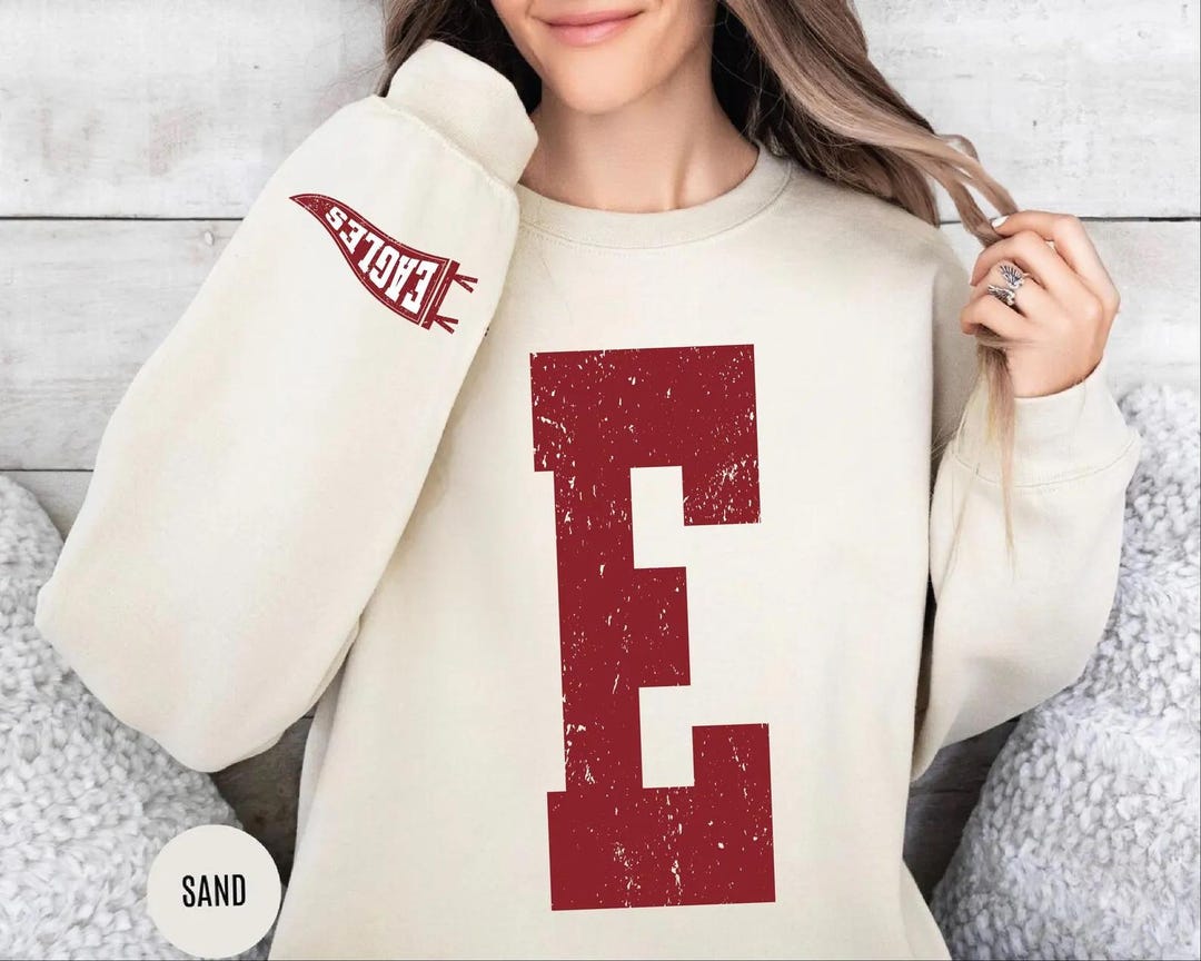 Custom Varsity Letter Number Mascot Sweatshirt, Pennant Team Name on ...
