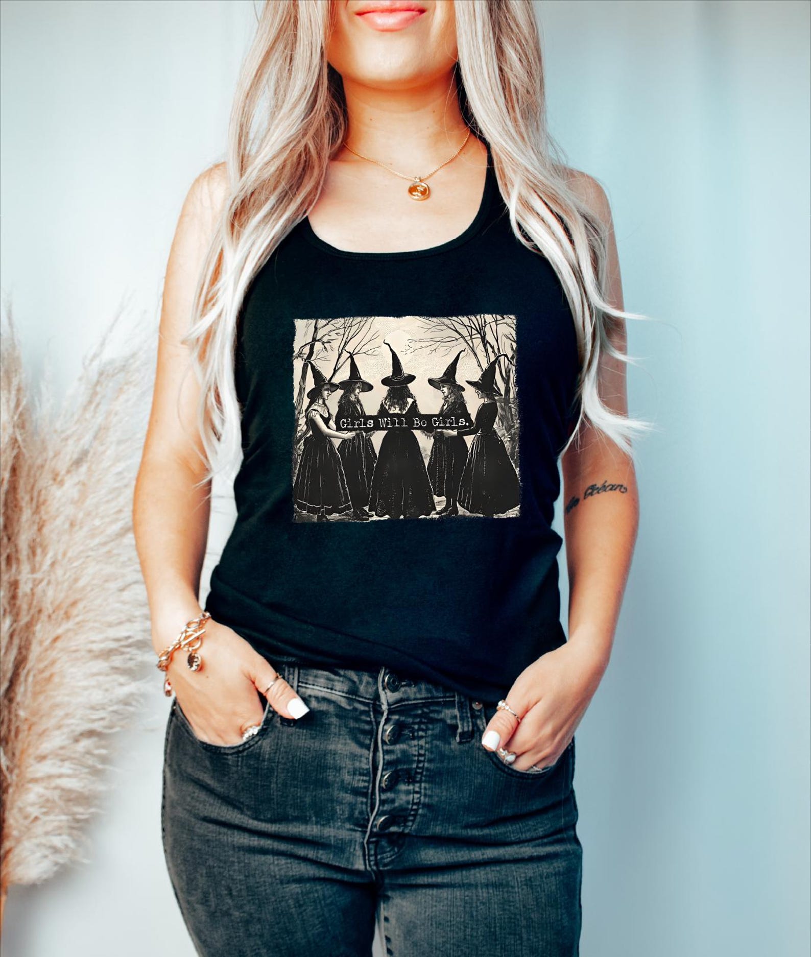 Vintage Style Girls Will Be Girls Witch Feminist Tank Top, Witches ...