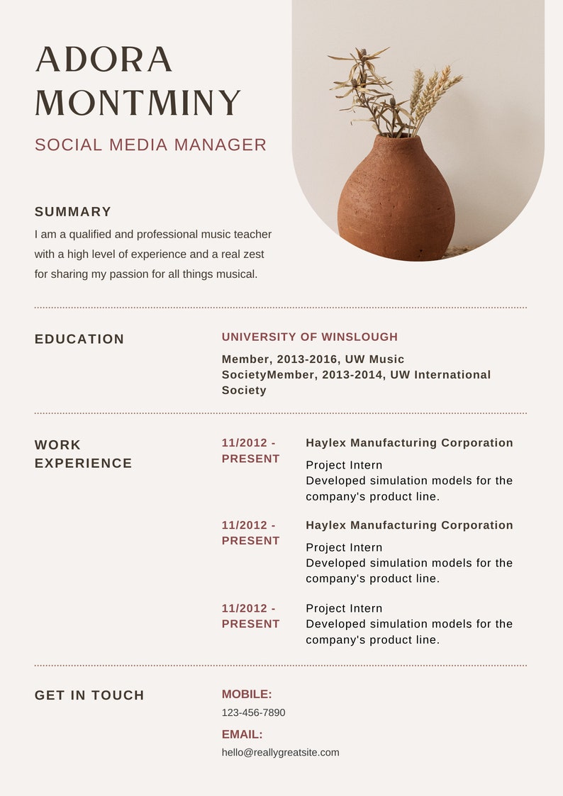 Professional Resume Template for Word, Pages, Google Docs Minimalist CV ...