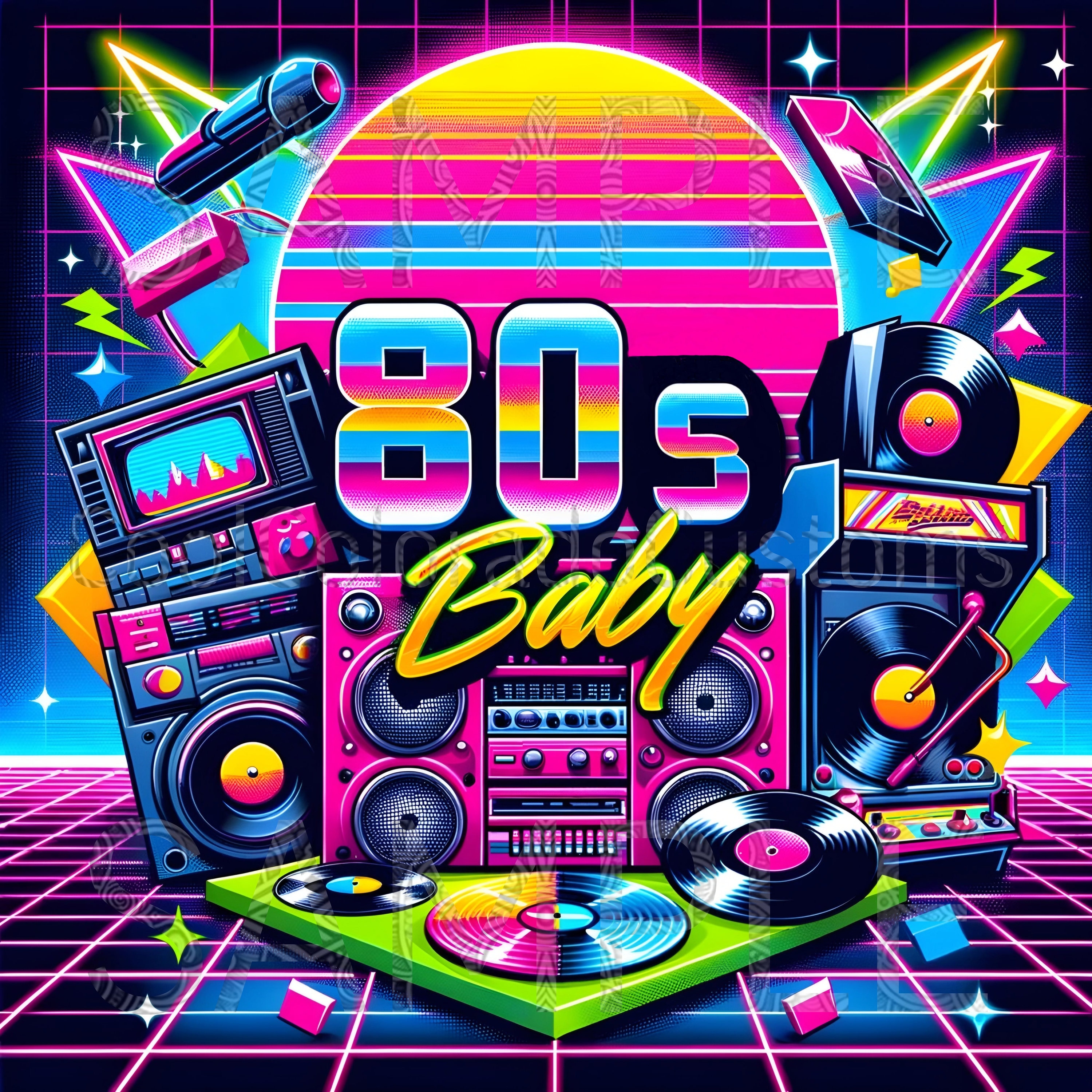 80s Baby - Premium 4K UHD Digital Art Design PNG Perfect for Sublimation, Heat Transfer Vinyl ...