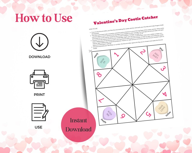 Valentine's Day Cootie Catcher, Valentine's Day Joke Teller, V-day ...