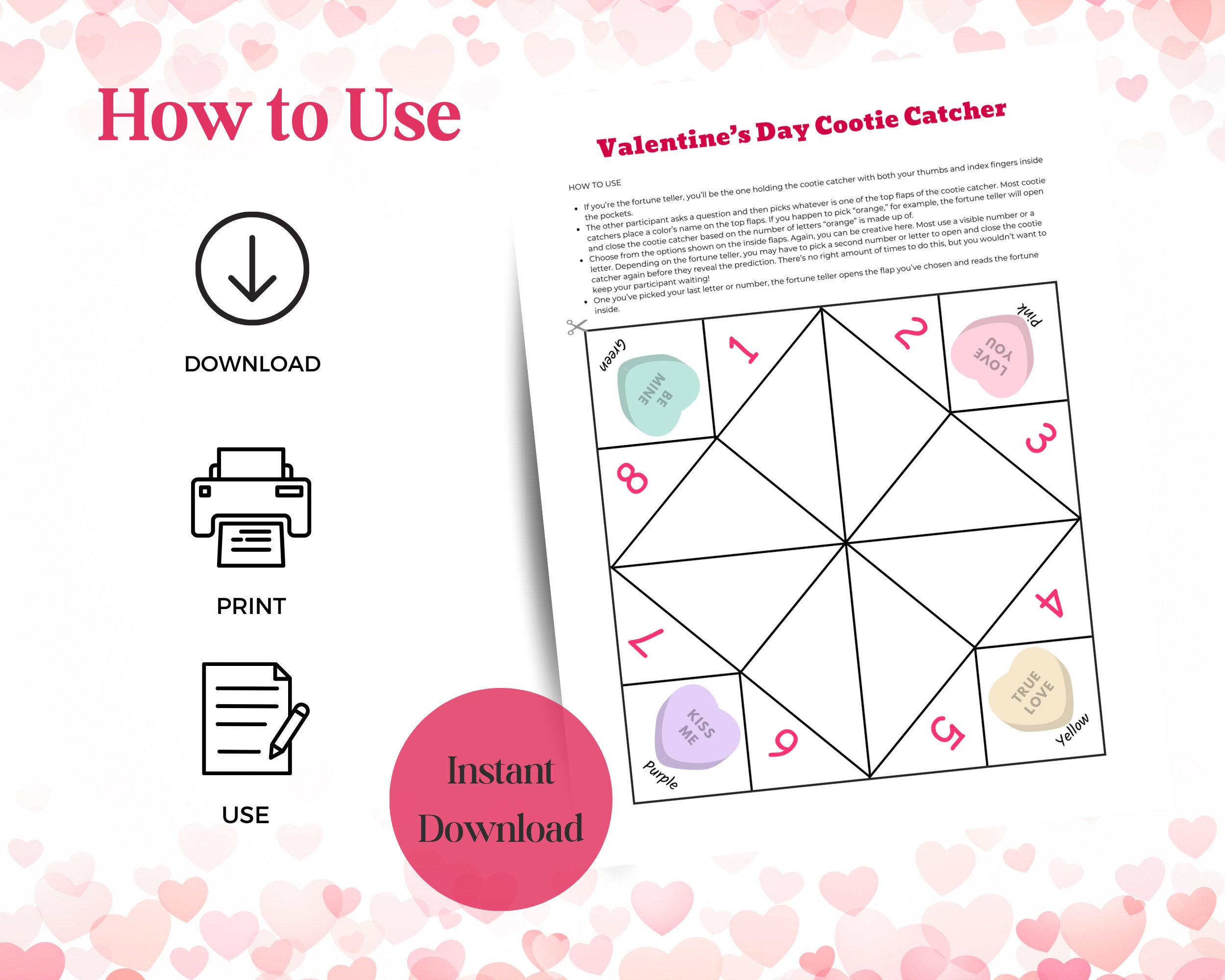 Valentine's Day Cootie Catcher, Valentine's Day Joke Teller, V-day ...
