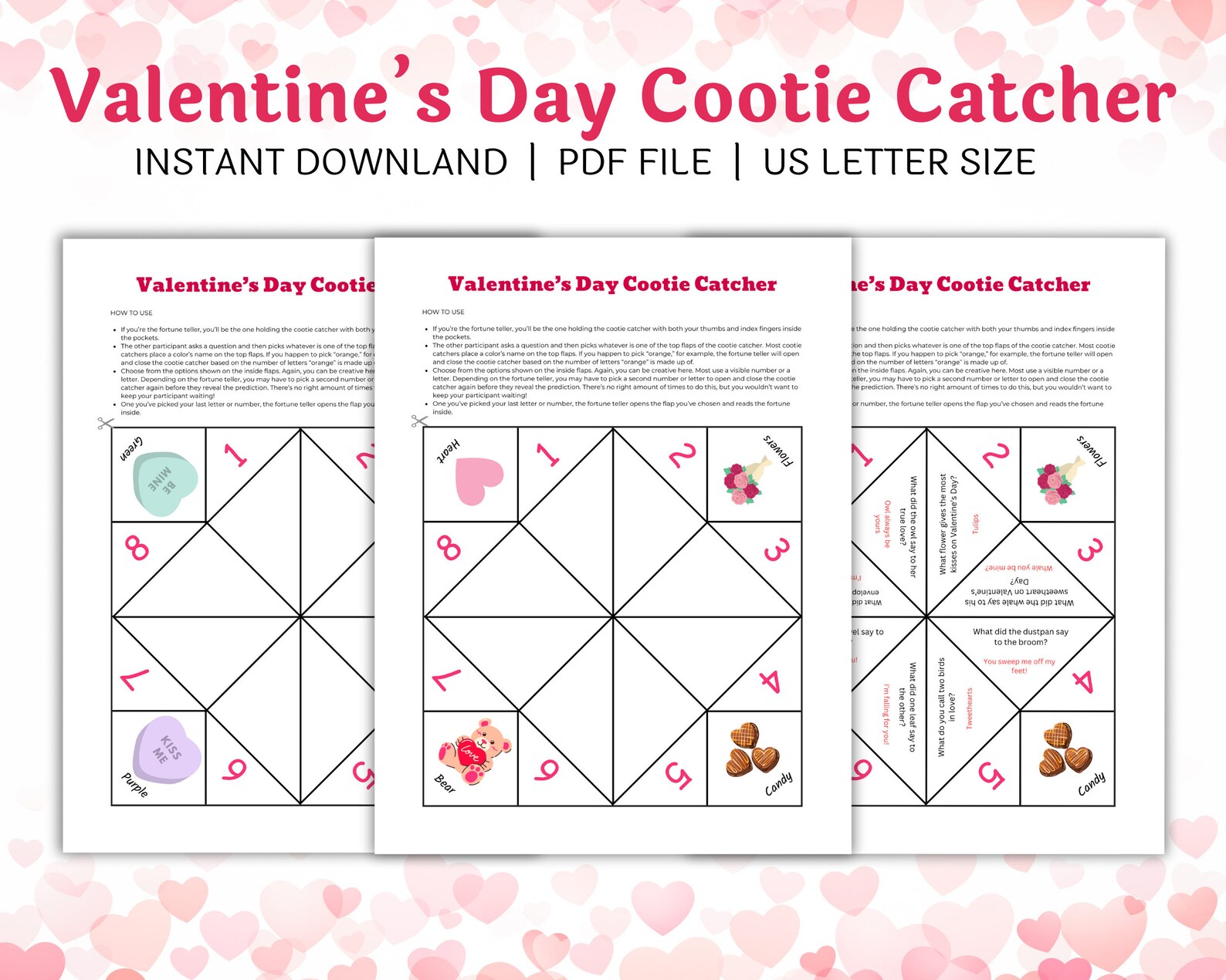 Valentine's Day Cootie Catcher, Valentine's Day Joke Teller, V-day ...
