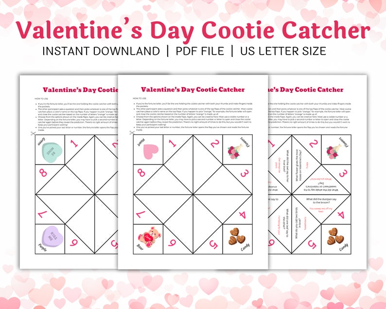 Valentine's Day Cootie Catcher, Valentine's Day Joke Teller, V-day ...