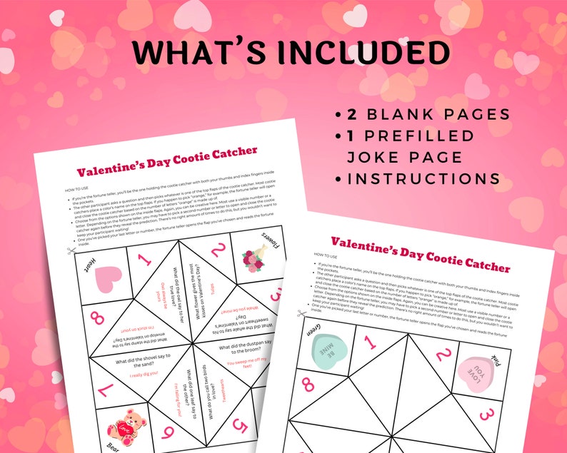 Valentine's Day Cootie Catcher, Valentine's Day Joke Teller, V-day ...