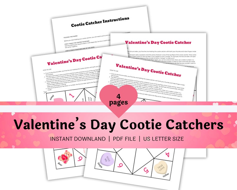Valentine's Day Cootie Catcher, Valentine's Day Joke Teller, V-day ...