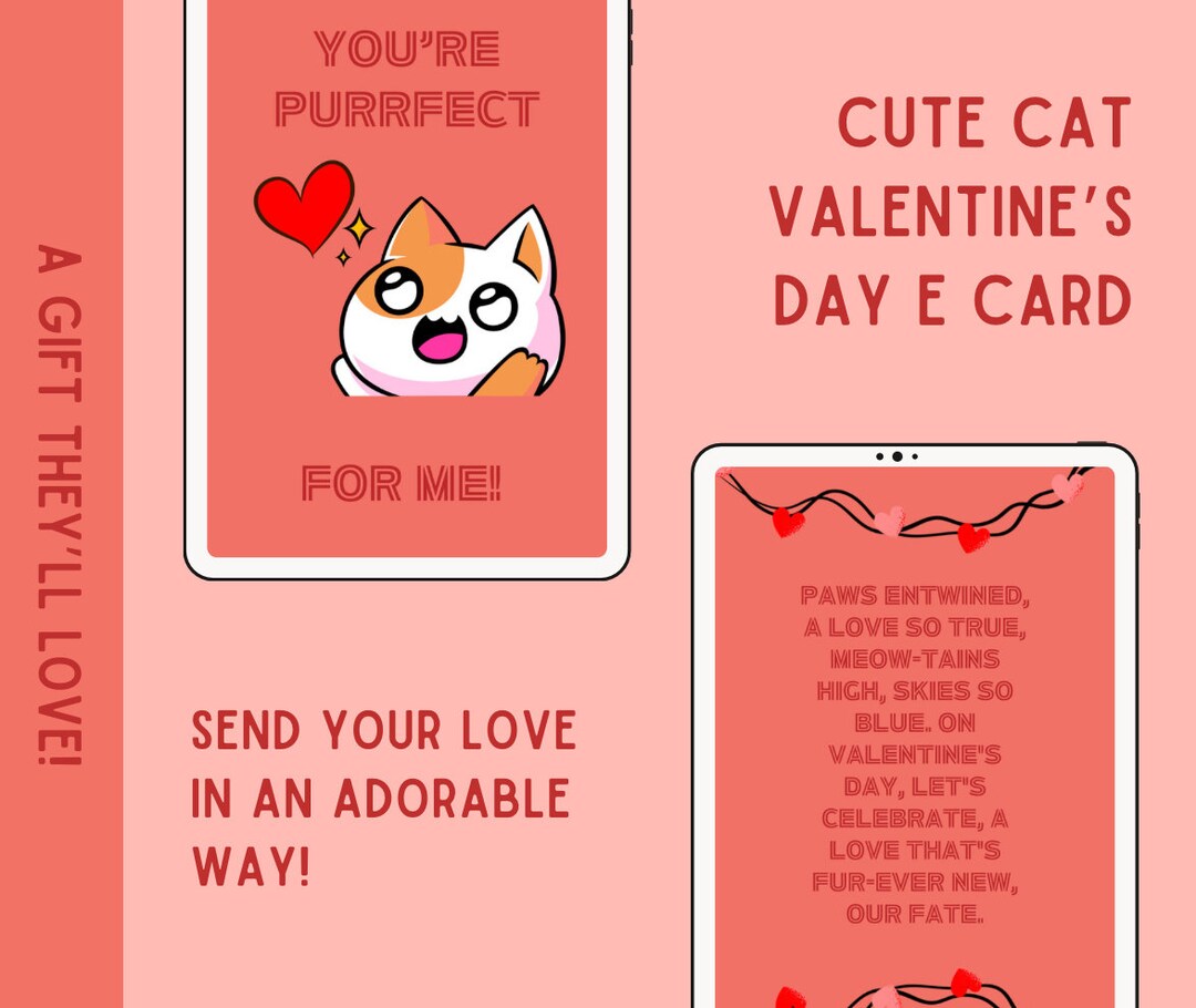 Cat Printable Valentine's Day Card Cute Digital Card Valentine's Day ...