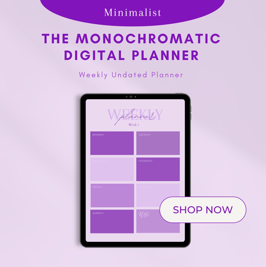 Purple Monochromatic Digital Planner Cute Minimalist Digital Planner ...