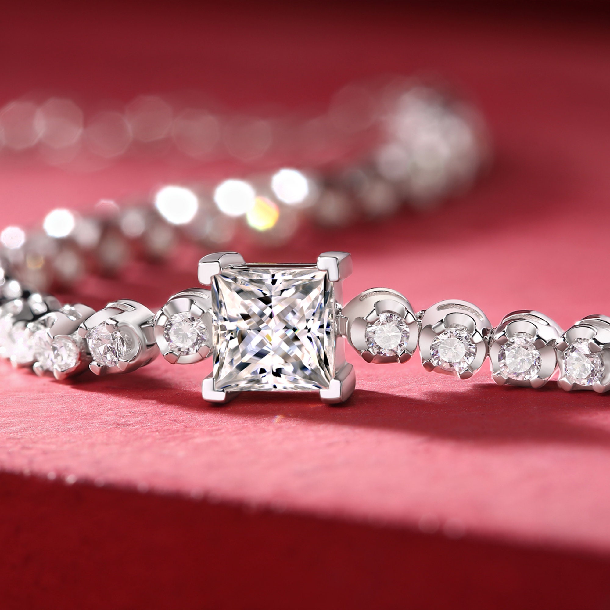 925 Sterling Silver Round White Moissanite Tennis Bracelet For Women