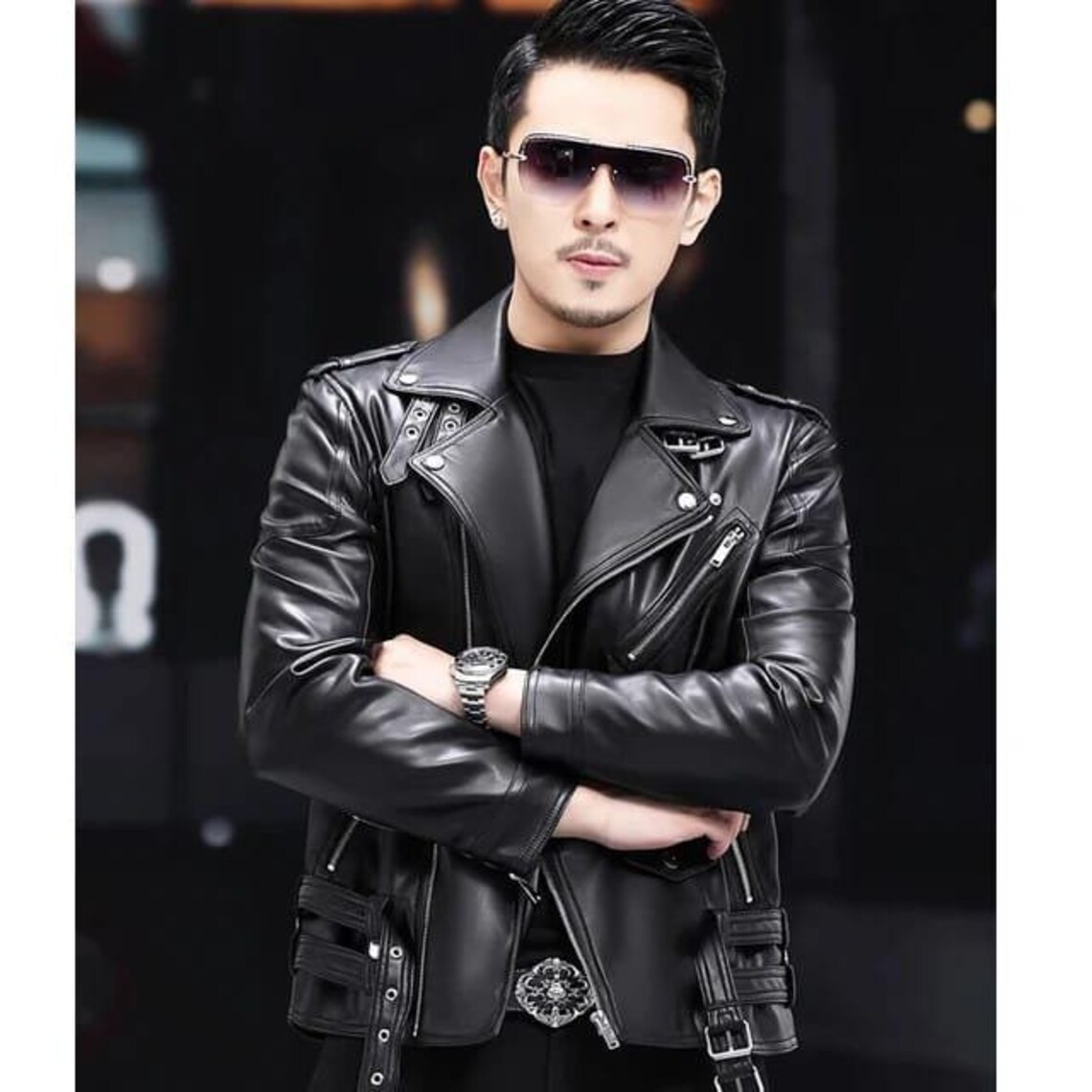 Men's Multi Zipper Biker Gunuine Style Leather Jacket - Etsy