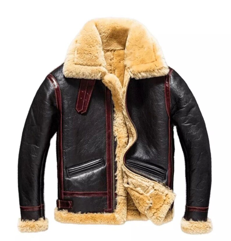 Mens RAF Aviator Pilot Genuine Sheep Leather Jacket Brown Bomber B3 ...