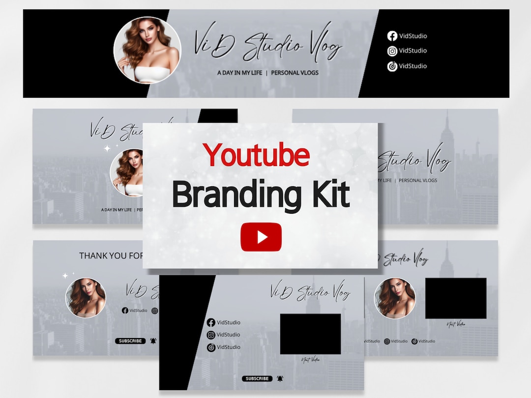 Youtube Branding Kit | Chic Black Youtube Banner, Intro and Outro ...