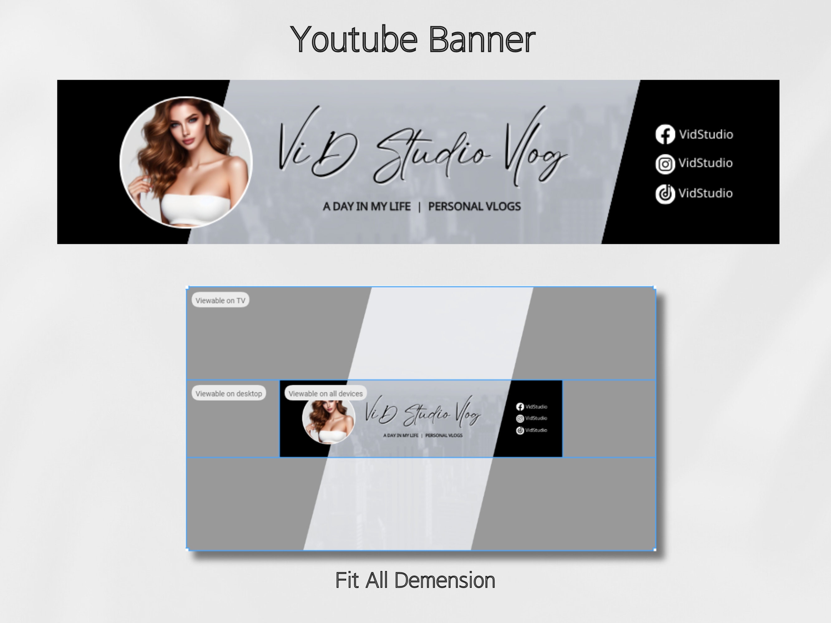 Youtube Branding Kit | Chic Black Youtube Banner, Intro and Outro ...