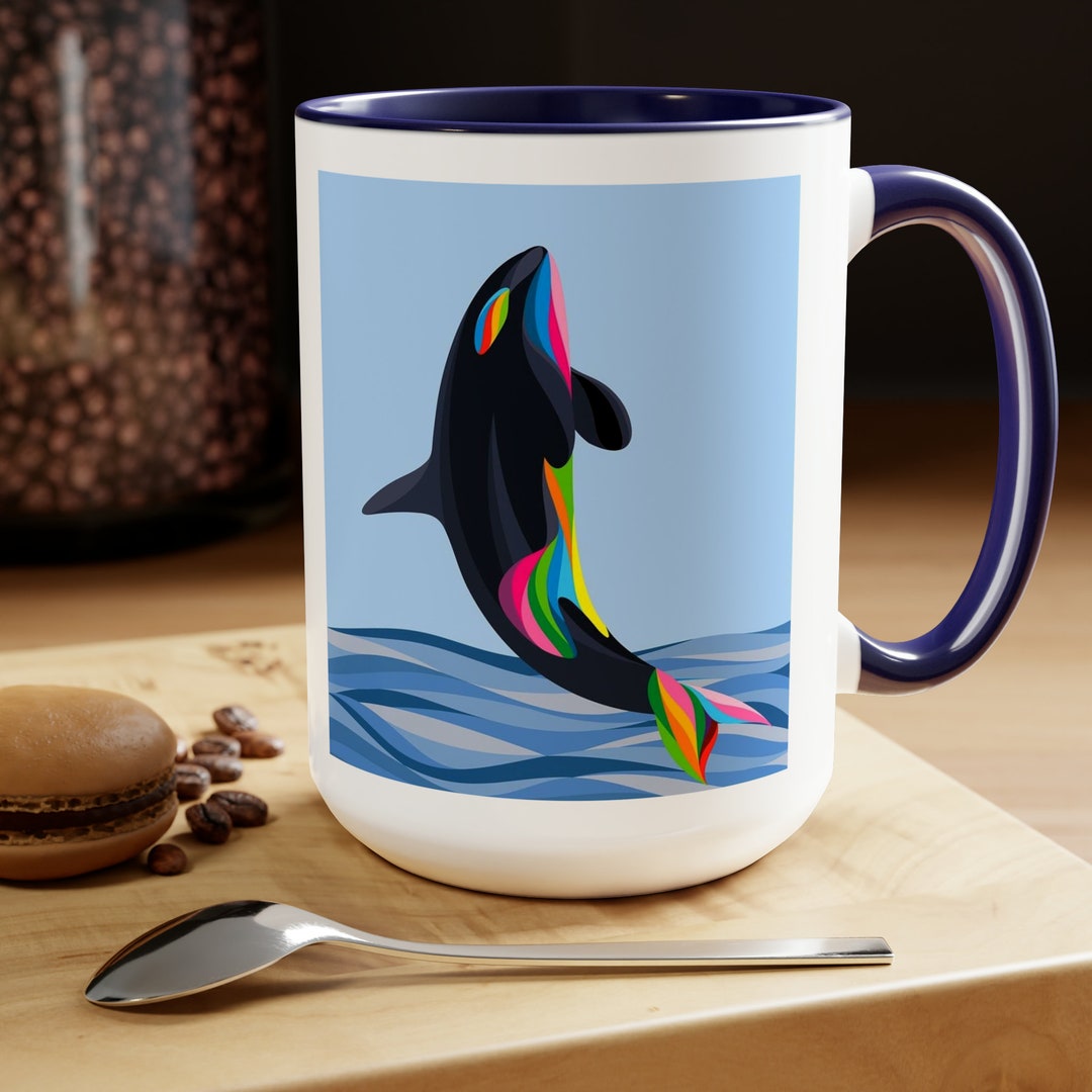 ORCA Killer WHALE Rainbow Artwork 15 Oz Ceramic MUG With Color Inside ...