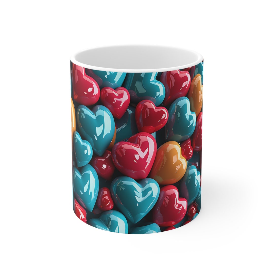 Pink Hearts Series 14 Valentine's Day Ceramic Mug 11oz Flat Bottom Mug ...