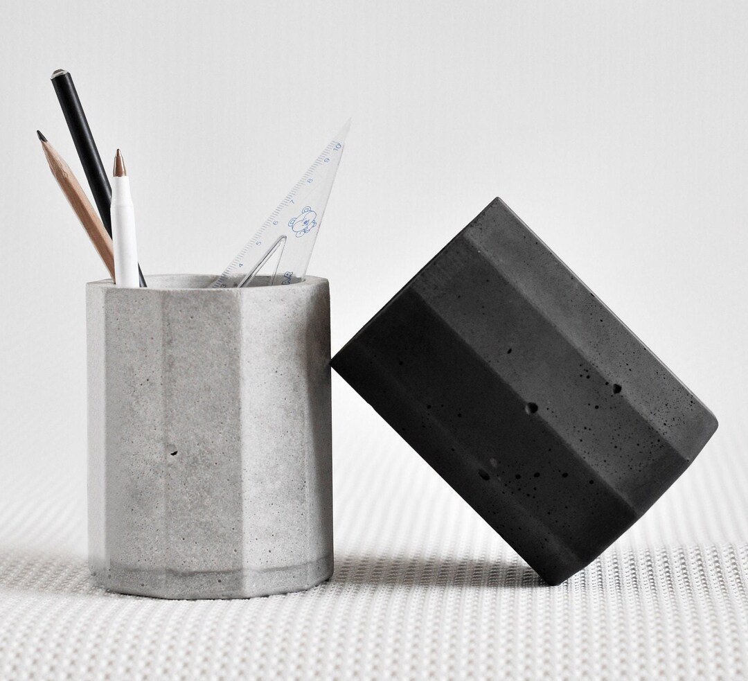 Polygonal Concrete Pen Holder | Cement Pencil Holder | Beton Organizer ...