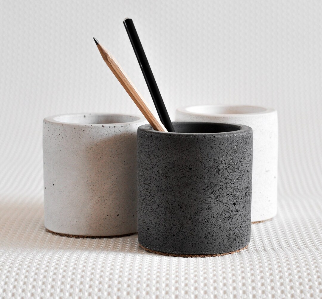 Round Beton Pencil Holder | Modern Cement Pen Holder | Desktop Office ...