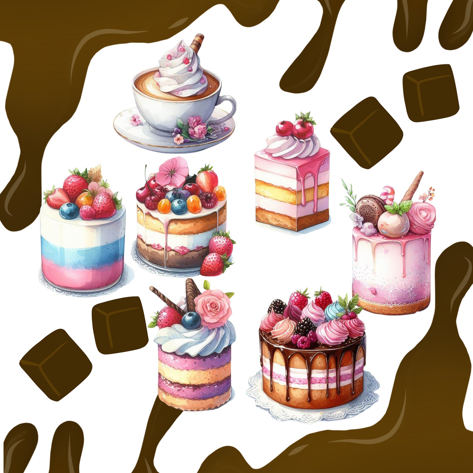 Watercolor Cakes Clipart, 39 PNG Cupcakes Clipart, Baking Clipart ...