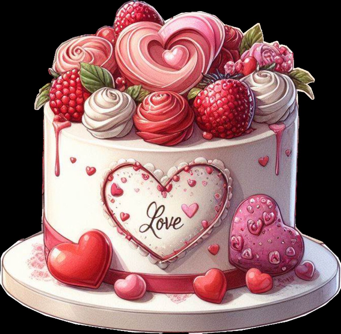 Watercolor Valentines Cakes Clipart, 40 PNG Valentines Day Clipart ...