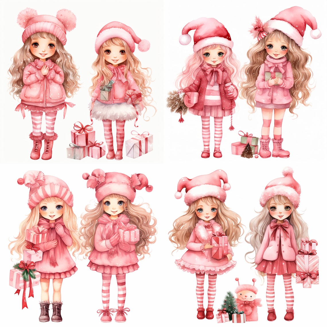 Pink Christmas Clipart, Christmas Girls Clipart,holiday Clipart ...