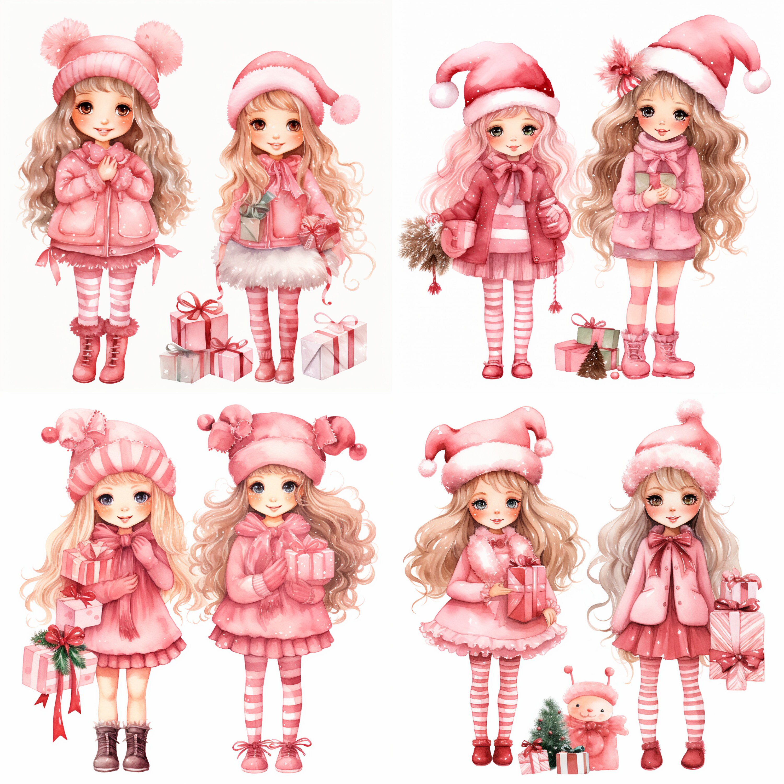 Pink Christmas Clipart, Christmas Girls Clipart,holiday Clipart ...