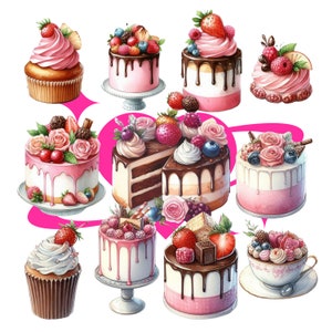 Watercolor Cakes Clipart, 39 PNG Cupcakes Clipart, Baking Clipart ...