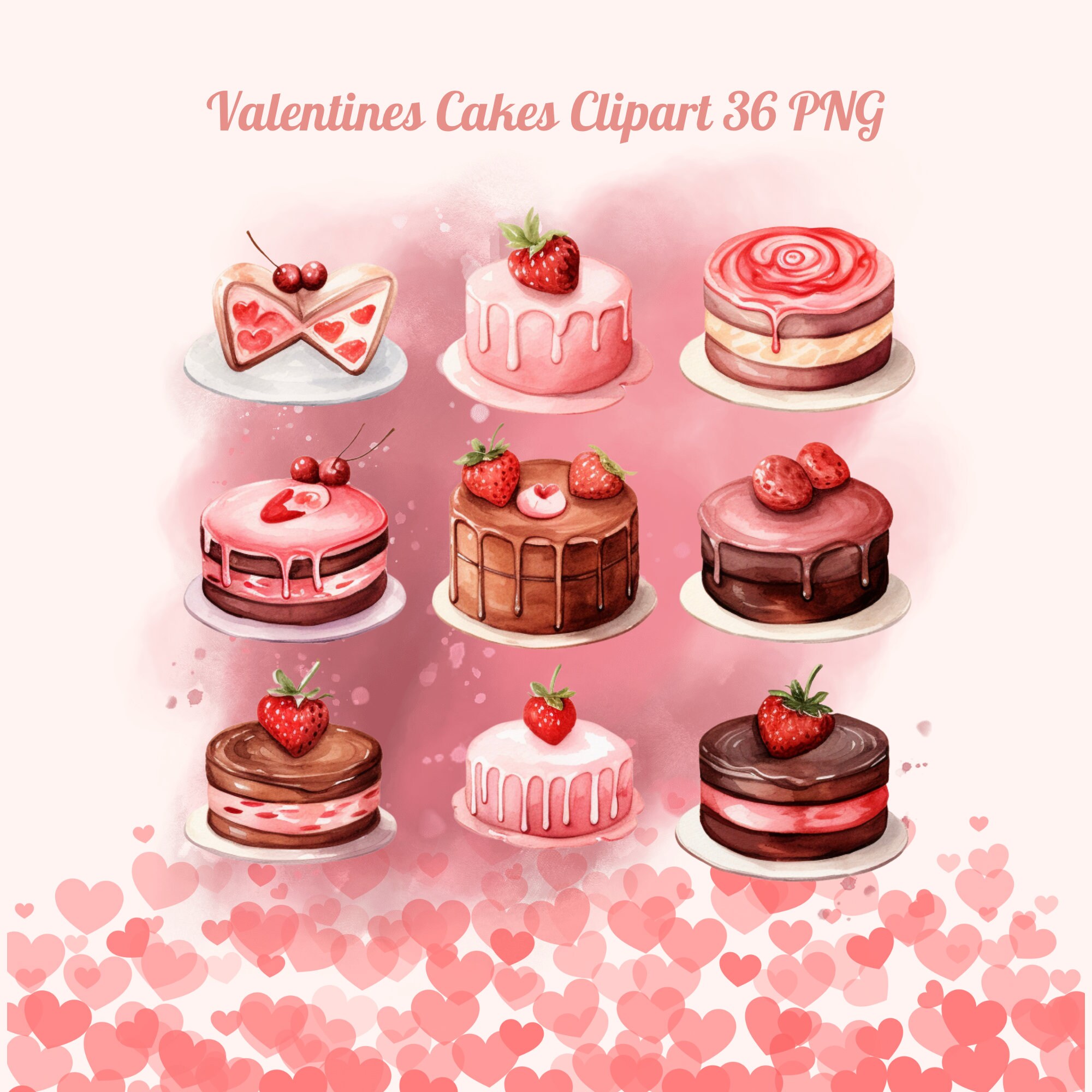 Valentines Cakes Clipart, 36 PNG Valentines Day Clipart, Baking Clipart ...