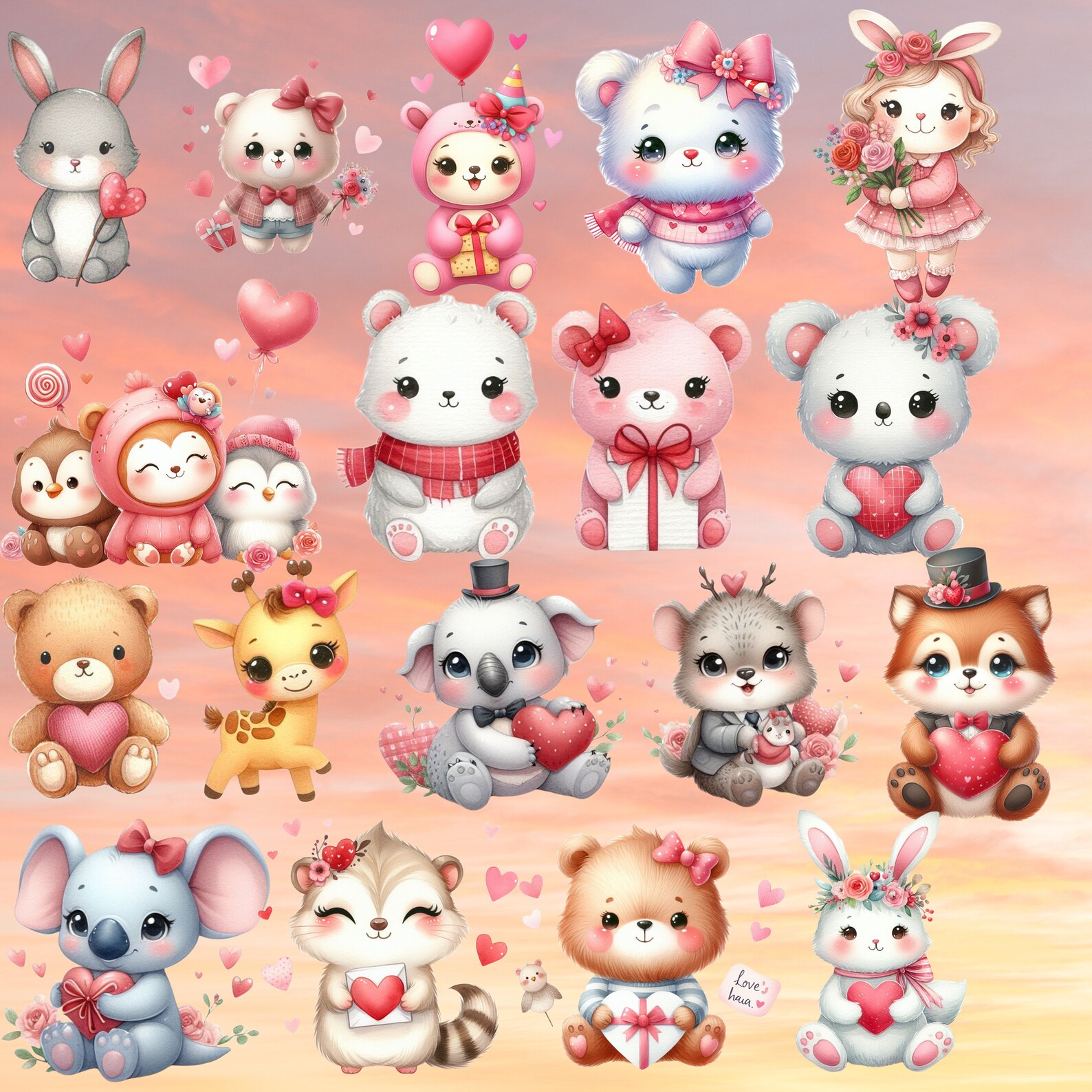 Valentine Day Animal Clipart Cute Animal Animal Couple Clipart Animals ...