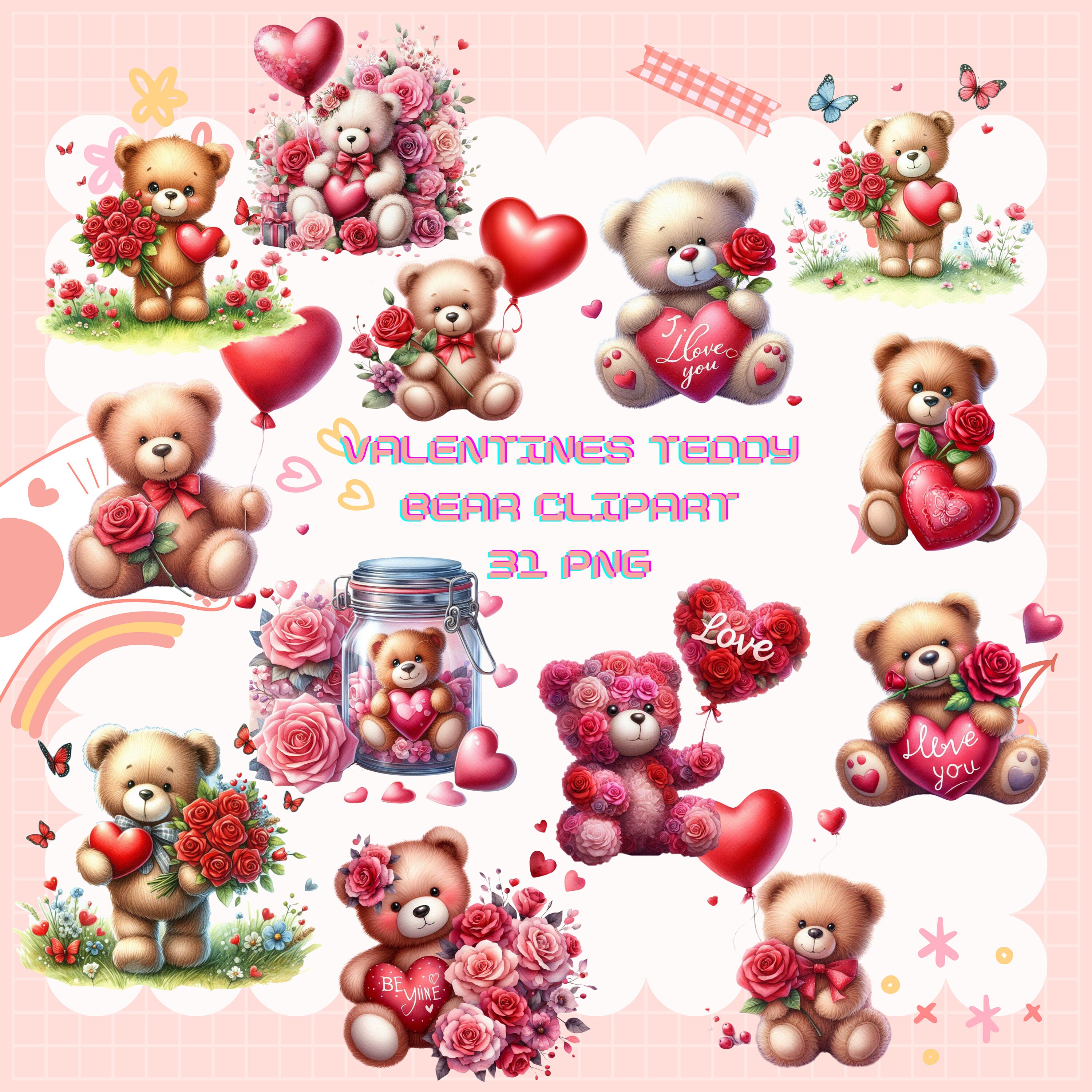 Valentines Teddy Bear Clipart,31 PNG Valentines Day Clipart, Valentines ...