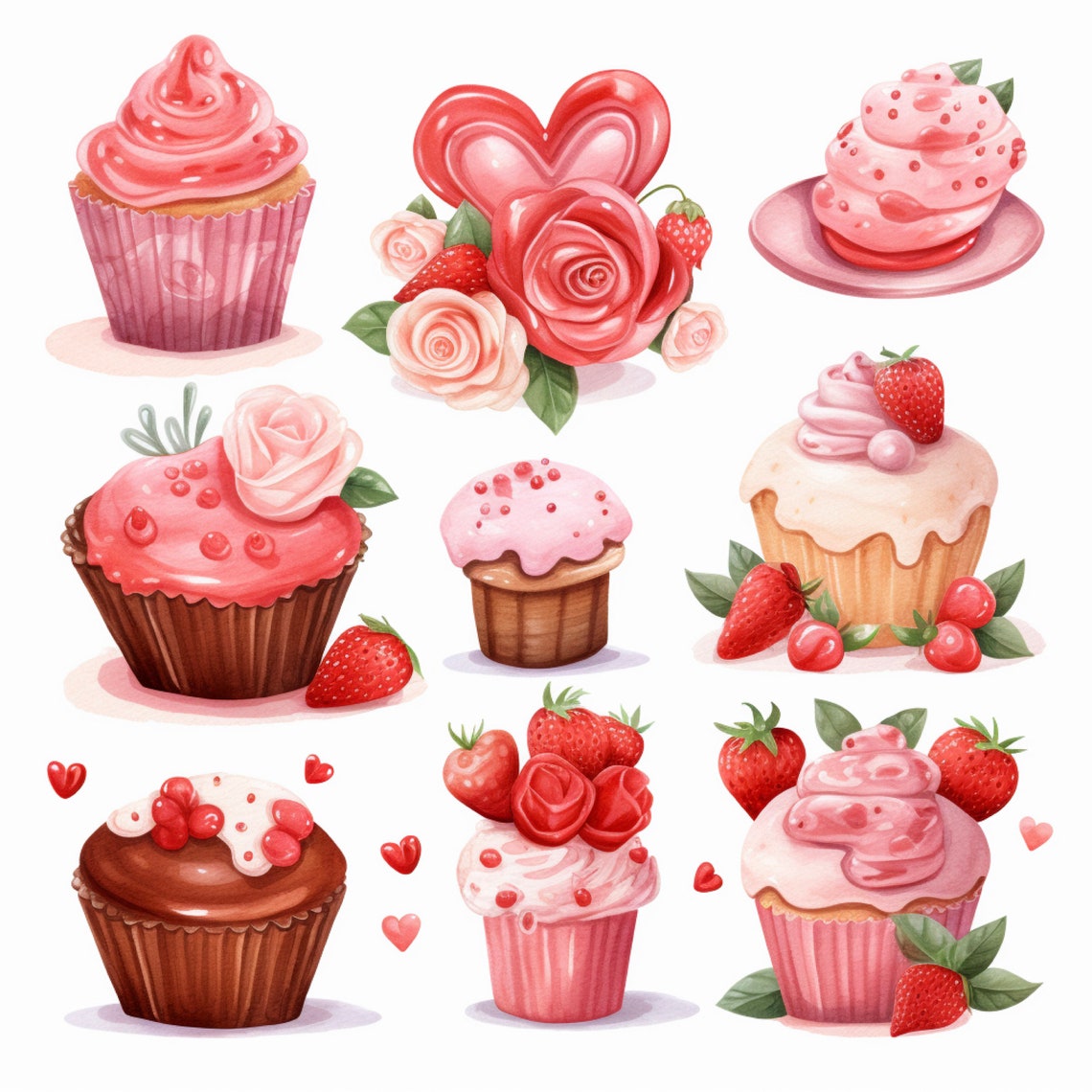 Watercolor Valentines Cakes Clipart 38 PNG Valentines Day Clipart ...