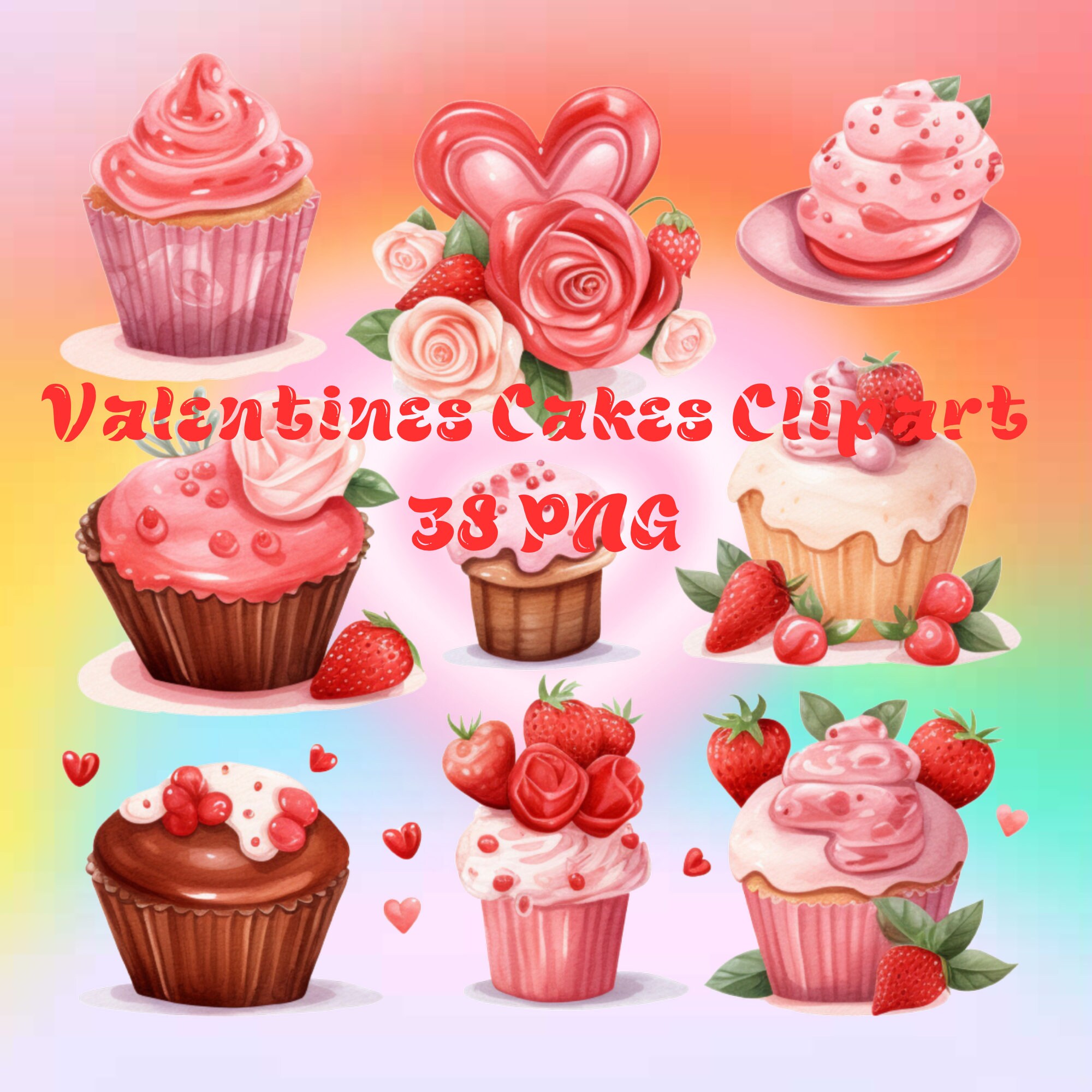 Watercolor Valentines Cakes Clipart 38 PNG Valentines Day Clipart ...