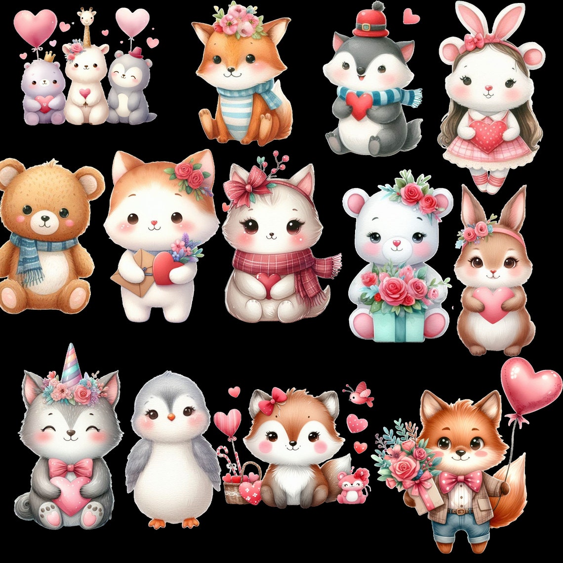 Valentine Day Animal Clipart Cute Animal Animal Couple Clipart Animals ...