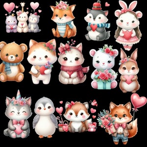 Valentine Day Animal Clipart Cute Animal Animal Couple Clipart Animals ...
