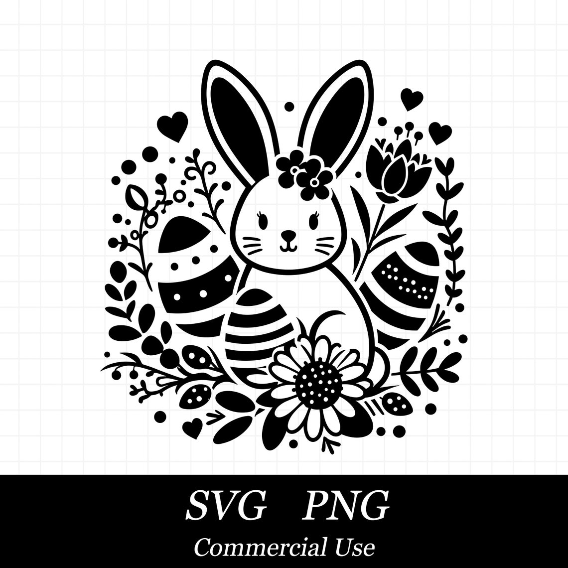 Easter Bunny SVG PNG, Easter Svg, Floral Bunny Svg, SVG Files for ...