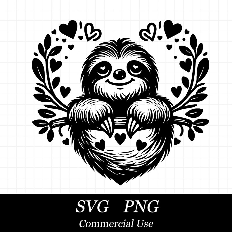Floral Heart Sloth SVG PNG, Botanical Sloth Svg, Cute Sloth Svg, SVG ...