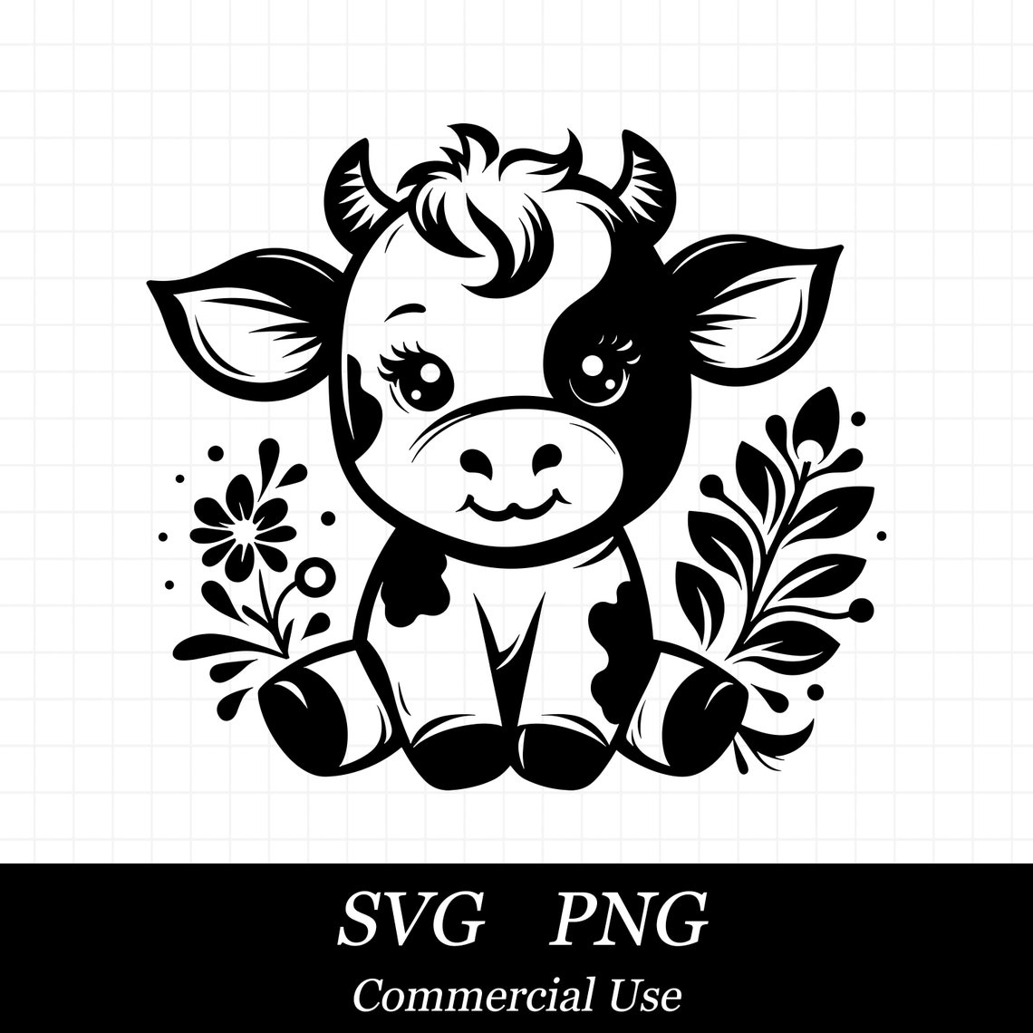 Floral Baby Cow SVG, Cow PNG, Cute Cow Svg, Dairy Cow Svg, SVG Files ...