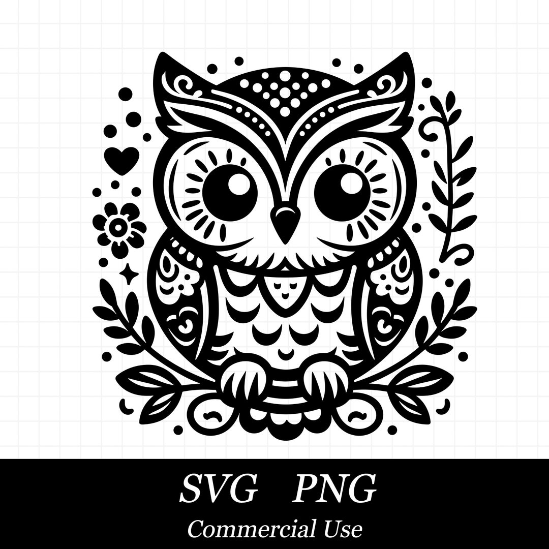 Cute Floral Owl SVG PNG, Owl Hearts Svg, Bird Svg, SVG Files for Cricut ...