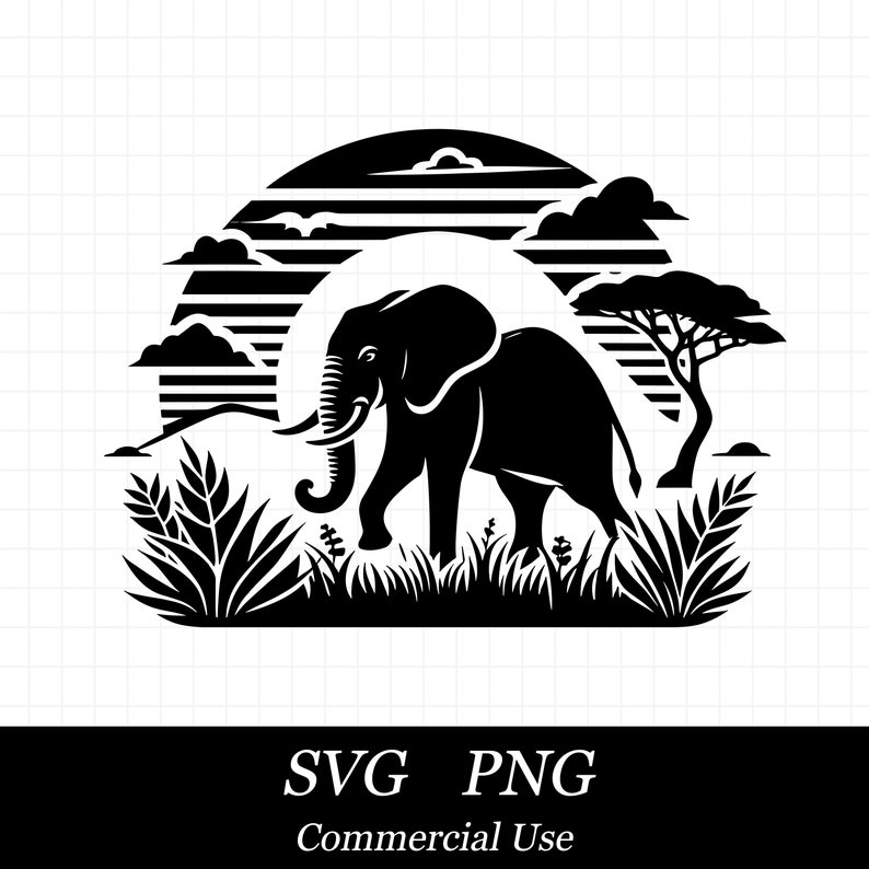Elephant SVG File for Cricut, Safari Animal SVG, Sunset Elephant Png ...