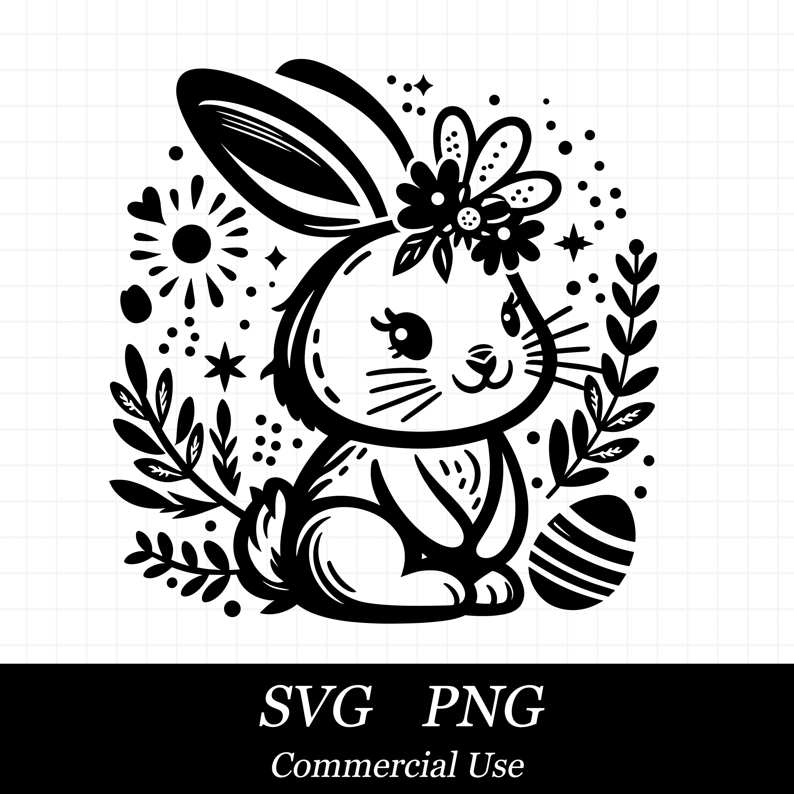 Easter Bunny SVG PNG, Easter Svg, Floral Bunny Svg, SVG Files for ...
