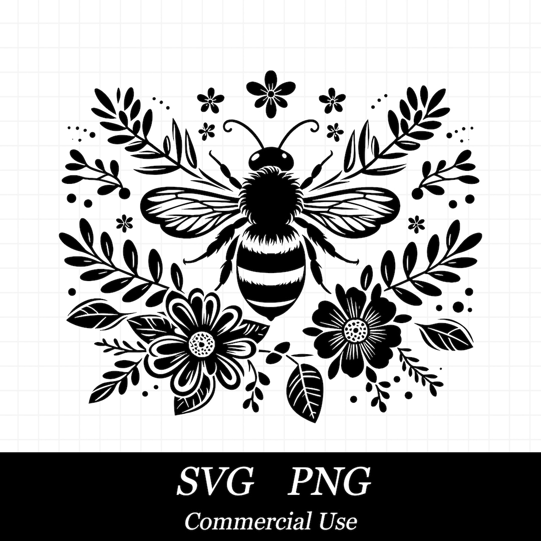 Bee SVG Files for Cricut, Honeybee SVG, Floral Bee Png, Commercial Use ...