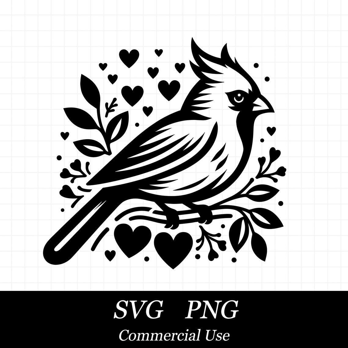 Valentine Cardinal Bird SVG PNG, Cardinal Hearts Svg, Floral Cardinal ...