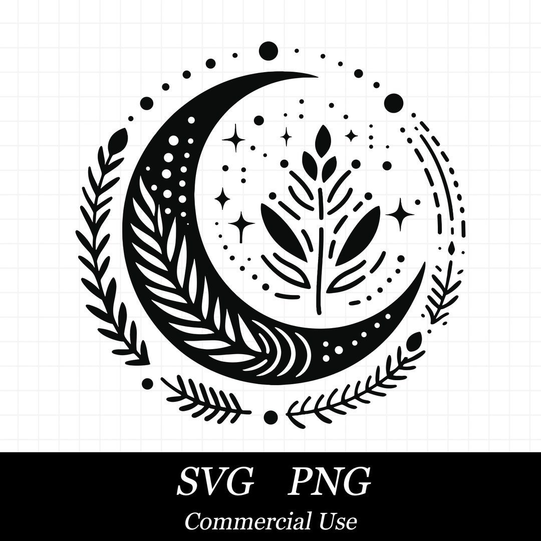 Boho Moon and Stars SVG PNG, Celestial Moon Svg, Tribal Moon Svg, SVG ...