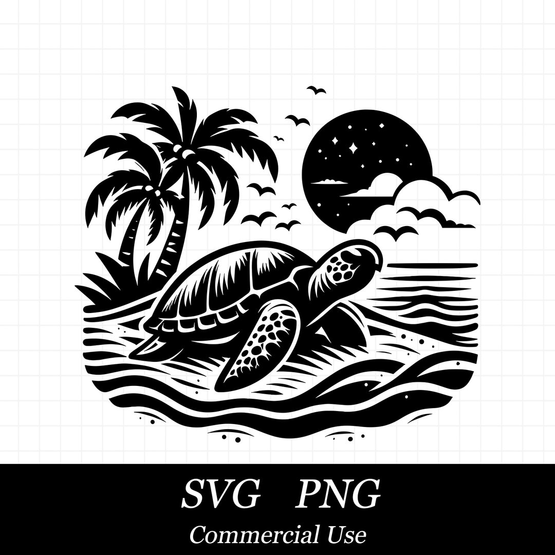 Ocean Sea Turtle SVG PNG, Beach Svg, Palm Tree Svg, SVG Files for ...
