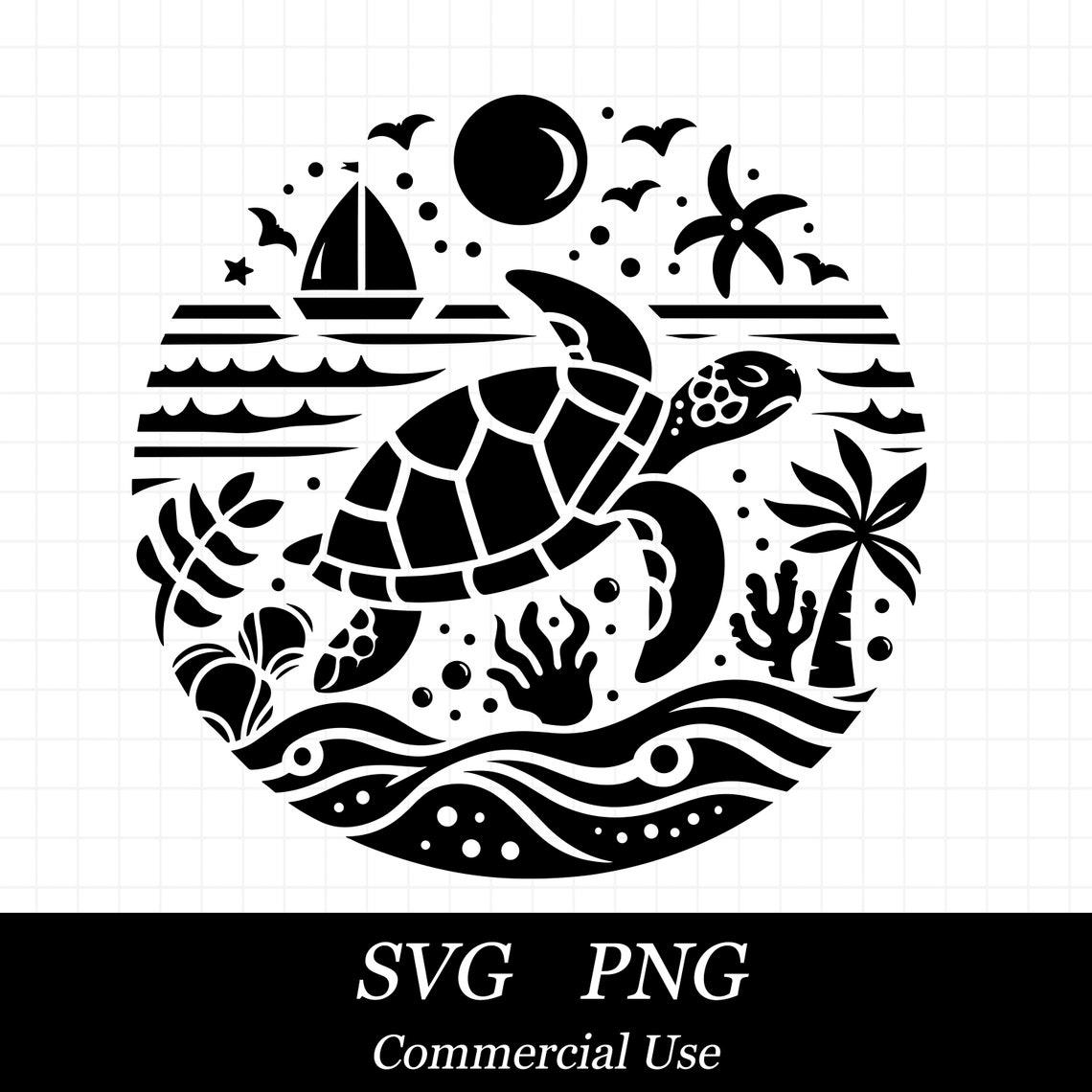 Sea Turtle SVG File for Cricut, Beach SVG, Summer Png, Commercial Use ...